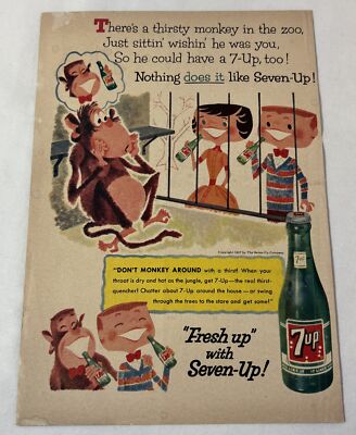 1957 7-Up cartoon ad page ~ DON'T MONKEY AROUND ~ Fresh Up | eBay
