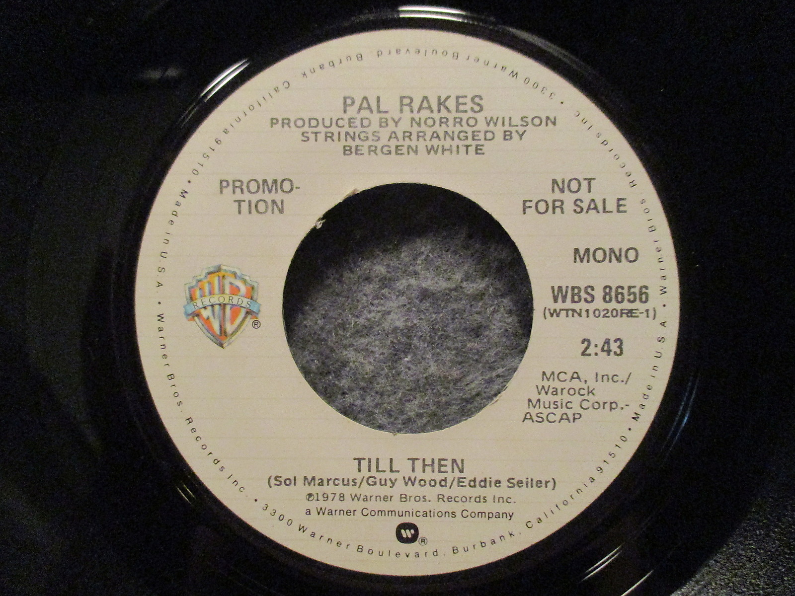 45 RPM 7" Record Pal Rakes Till Then 1978 Warner Bros Records Promo WBS ...