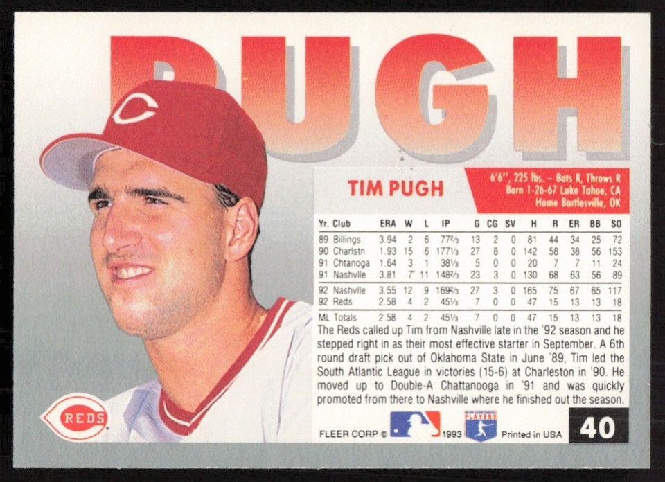 1993 Fleer #40 Tim Pugh Rookie Cincinnati Reds | eBay