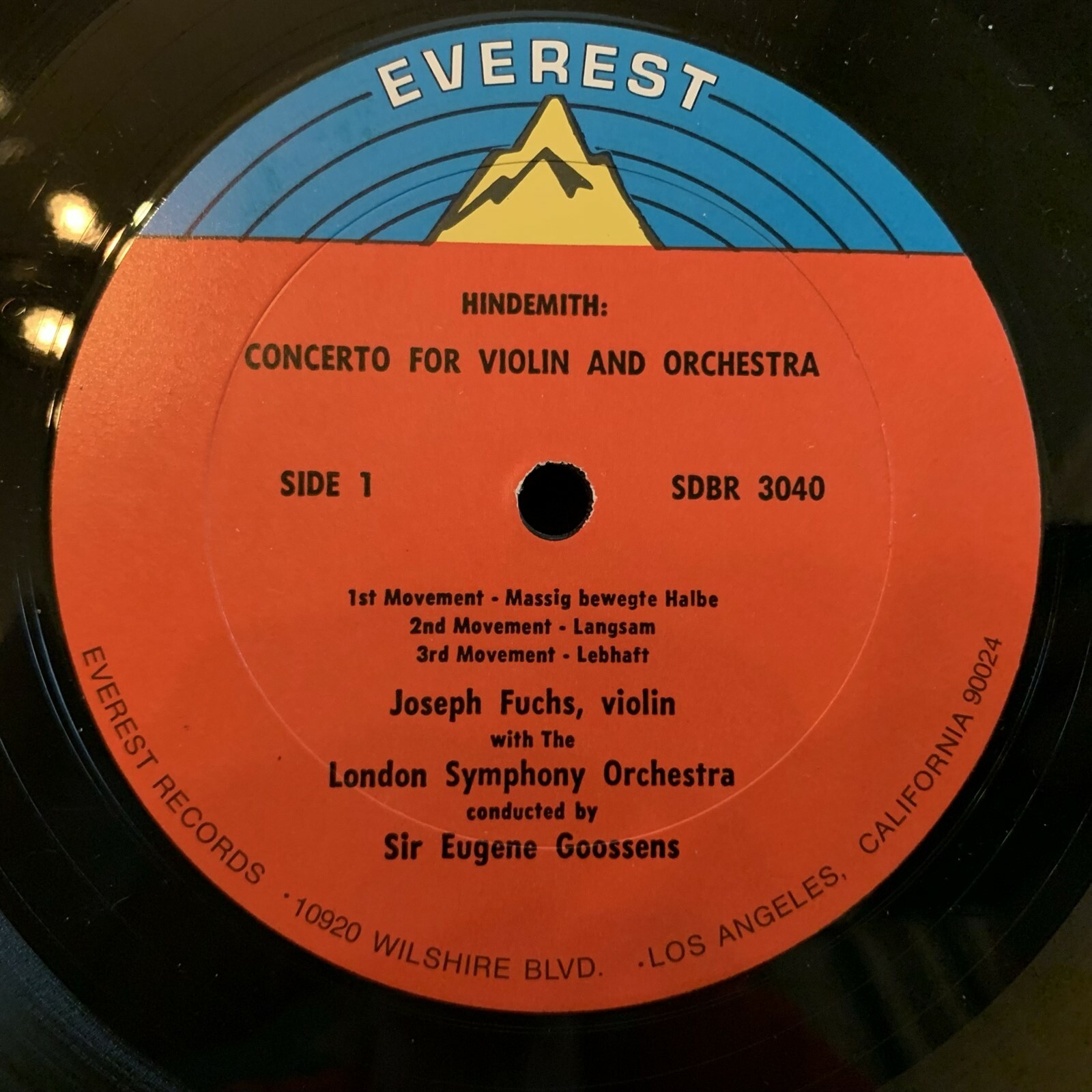 JOSEPH FUCHS violin - HINDEMITH & MOZART - Goossens - EVEREST SDBR 3040 ...