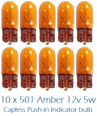 10 x 501 501A Amber 12V 5W High Quality INDICATOR Sidelights Capless ...