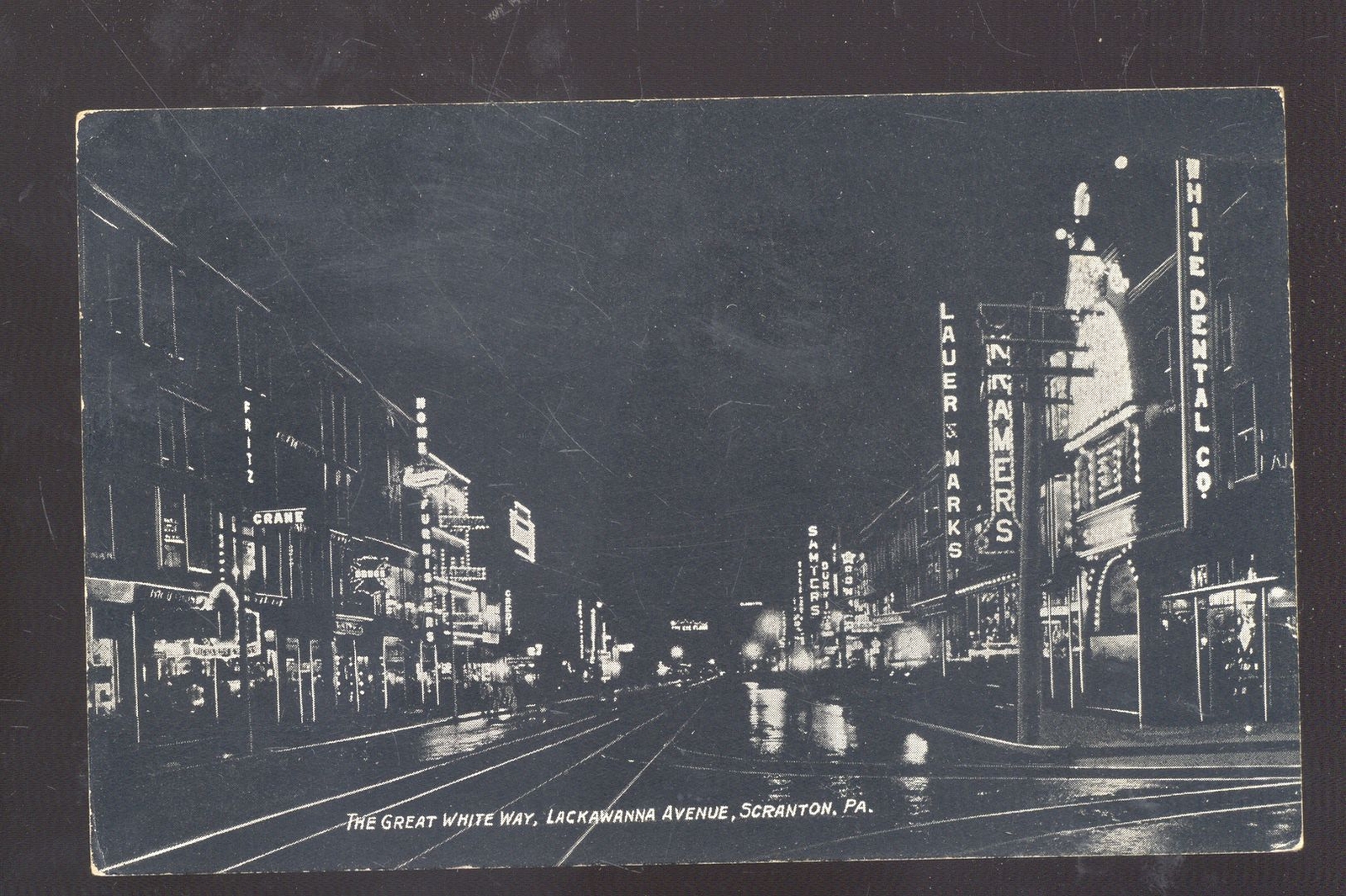 SCRANTON PENNSYLVANIA PA. DOWNTOWN STREET SCENE AT NIGHT VINTGE ...