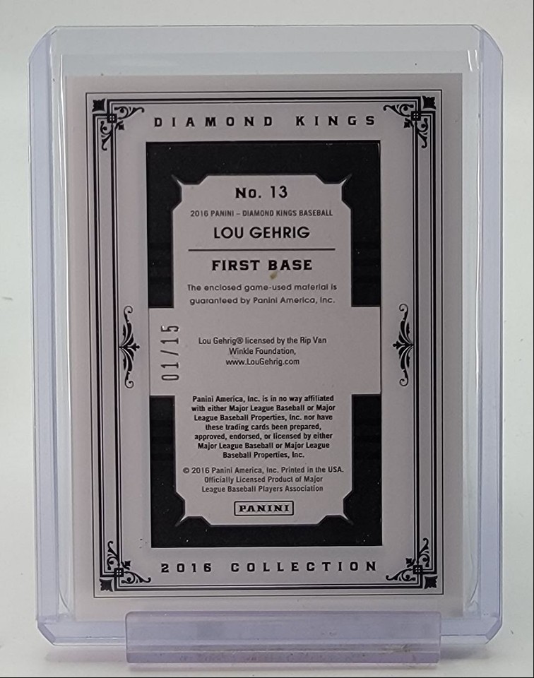 LOU GEHRIG 2016 DIAMOND KINGS GAME USED PATCH FRAME MINI SP 01/15 Q4444 ...