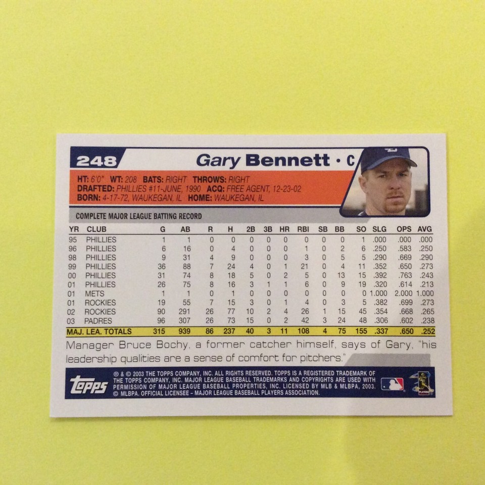 2004 Topps #248 Gary Bennett San Diego Padres | eBay