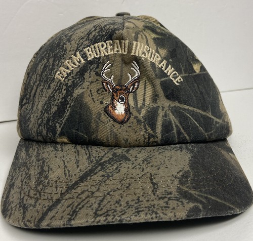 Vintage Farm Bureau Insurance Hat Deer Buck Logo Camo USA Snap Back ...