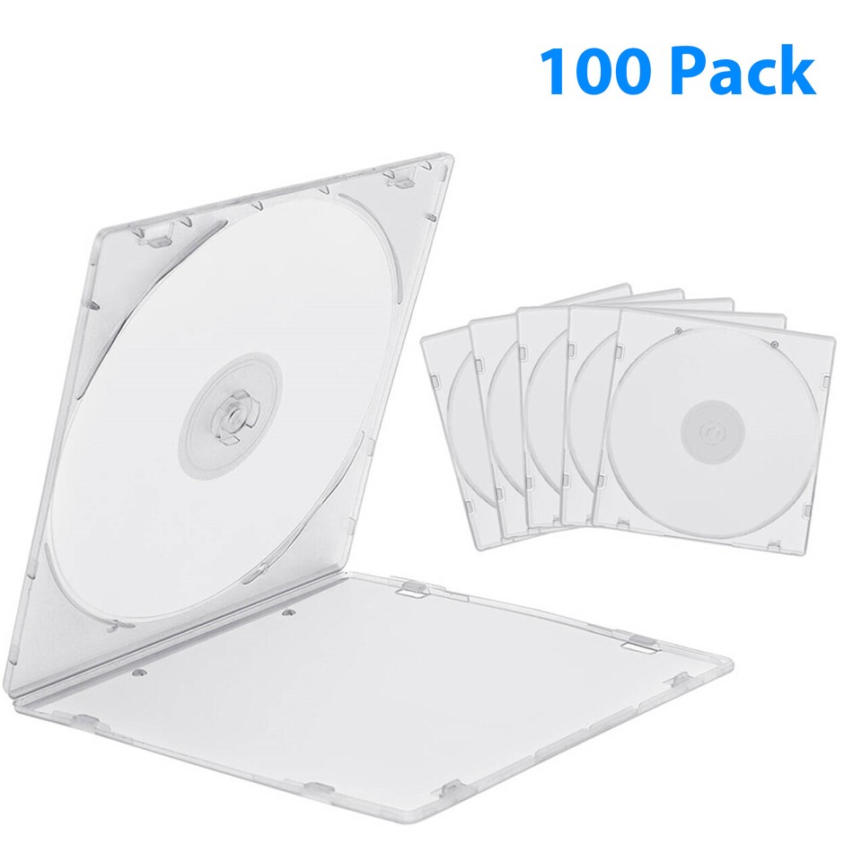 100 Pack Standard Clear DVD Case CD Jewel Holder Single Disc Storage ...