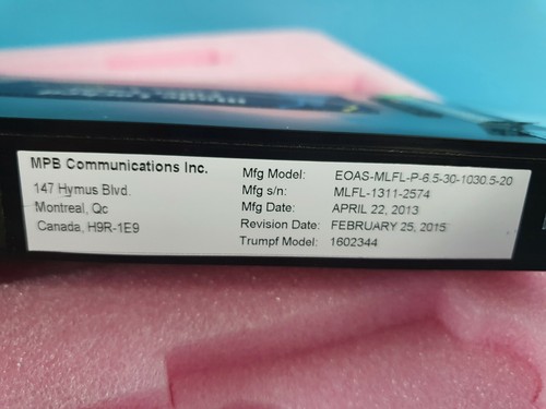 MPB Communications Inc MLFL Series EOAS-MLFL-P-6.5-30-1030.5-20 Fiber ...