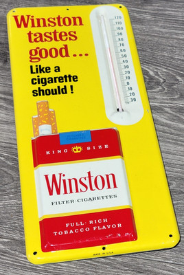 VTG Wintson Tin Sign Thermometer 13 x 6 in NOS Yellow Antique Winston ...