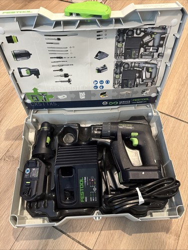 Festool CXS Drill w/ Case, Right Angle Chuck, 2 Batteries, MXC Charger ...
