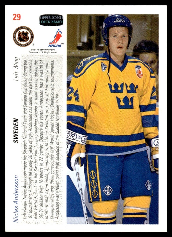 1991-92 Upper Deck Canada Cup #29 Niklas Andersson Rookie Sweden | eBay