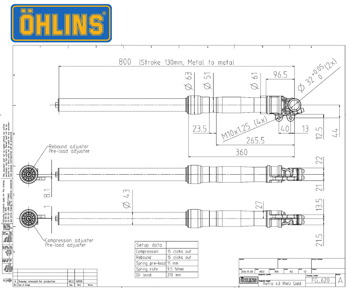 Ohlins Fork Fourche Retro 43 Triumph Thruxton 2003 > 2015 FG 620 | eBay