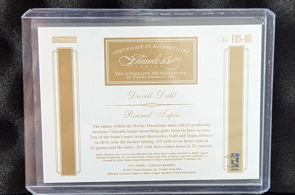 2017 Flawless Dual Signatures Ruby 6/20 David Dahl Raimel Tapia Rookie ...