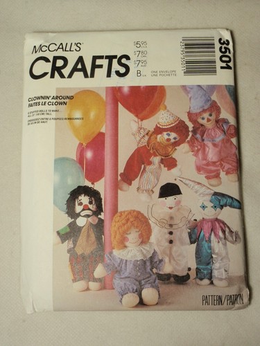 McCall’s Crafts 3501 Clownin’ Around 23” Clown Dolls Sewing Pattern ...