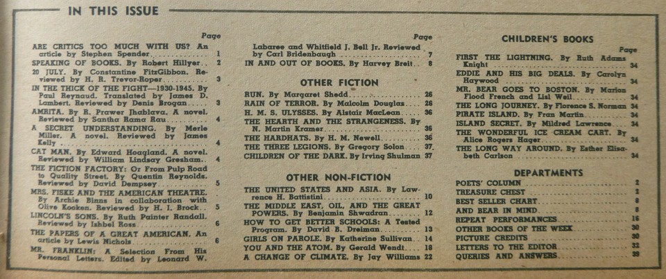 STEPHEN SPENDER BEN SHANN BAHAN INCUBUS January 15 1956 NY Times Book ...