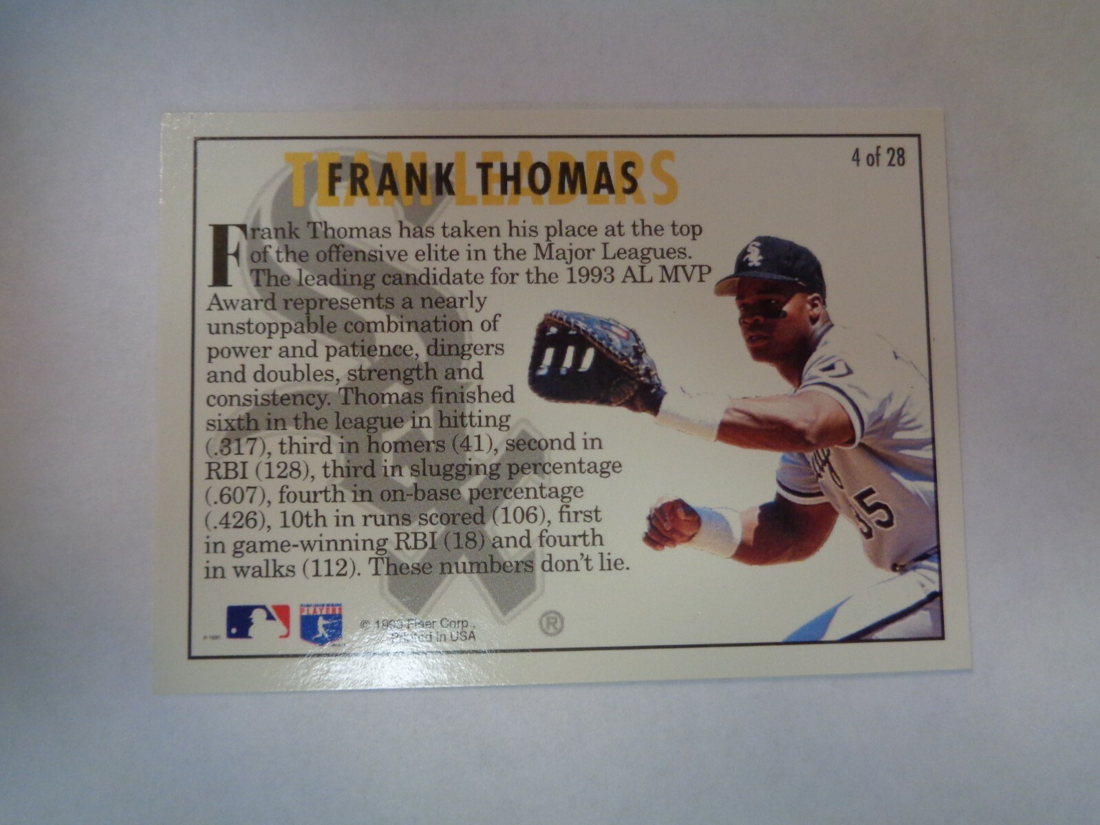 1994 Fleer Team Leaders Frank Thomas Card #4 of 28 | eBay