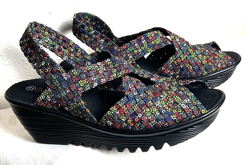 BERNIE MEV "Brighten" 41 Eur-10 US Black Dazzle WOVEN WEDGE SLINGBACK ...