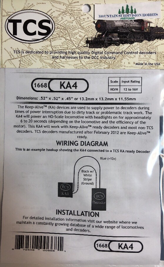 Train Control Systems TCS 1668 KA4 Keep Alive Device w/wires | eBay