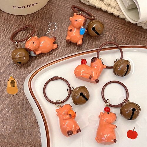 Creative Animal Capybara Keyrings With Open Ring Buckle Bells Pendant ...