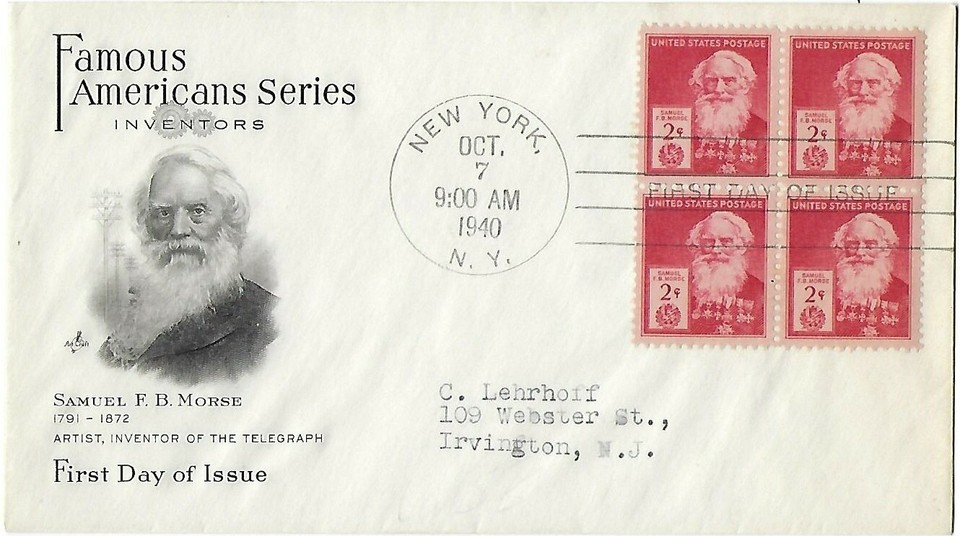 3 '40 FDCs 2c Samuel F B Morse on ArtCraft, Ross Engraving, Grimsland ...