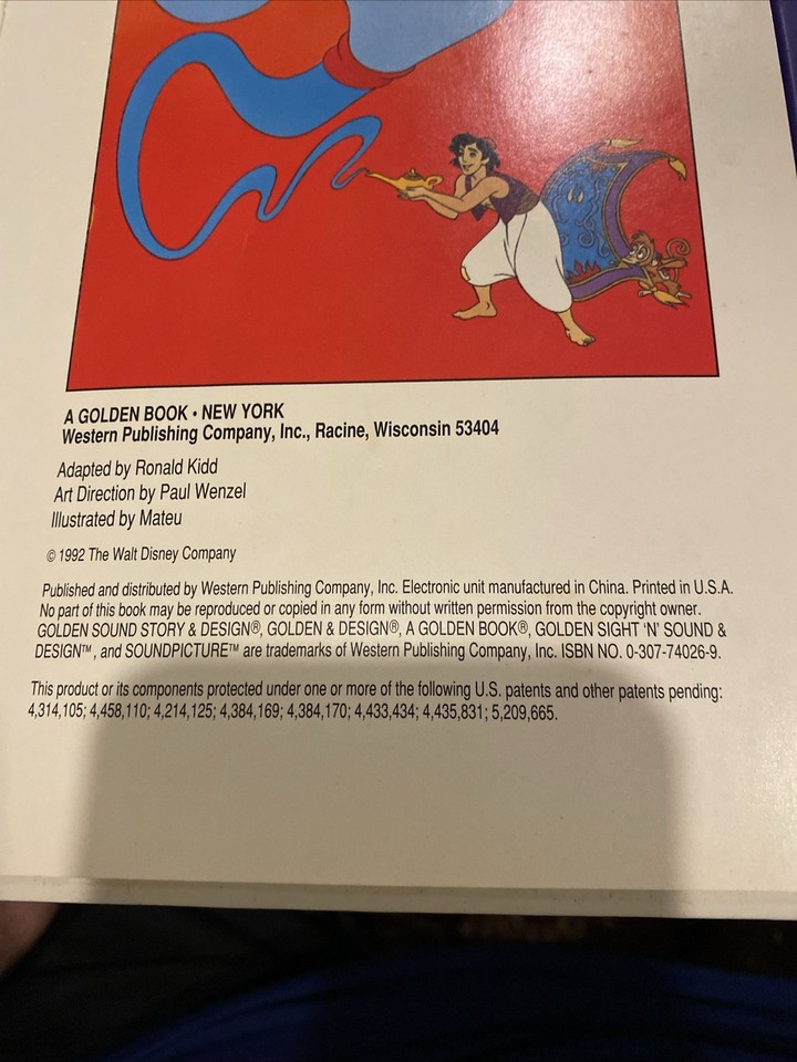 Golden Sound Story Disney Aladdin Book Electronic Storybook Vintage ...