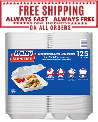Hefty Supreme Foam Hinged Lid Container, 3-Compartment 125 ct | eBay