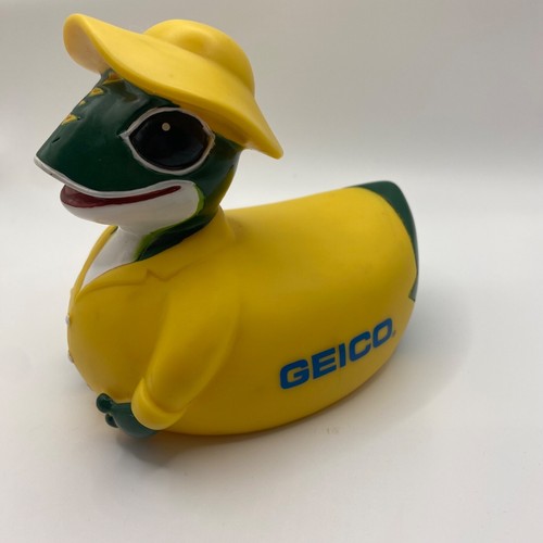 GEICO INSURANCE rubber-duck Gecko Lizard wearing Yellow Raincoat RARE ...