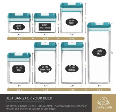 plastic storage container with lids new/open box. chefs path 7 piece ...