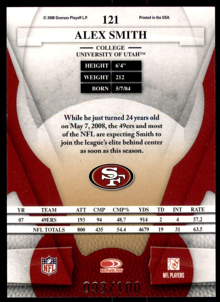 2008 Leaf Certified Materials Mirror Red #121 Alex Smith QB /100 | eBay