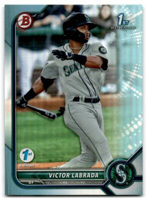 2022 Bowman 1st Edition Sky Blue Foil Victor Labrada Seattle Mariners # ...