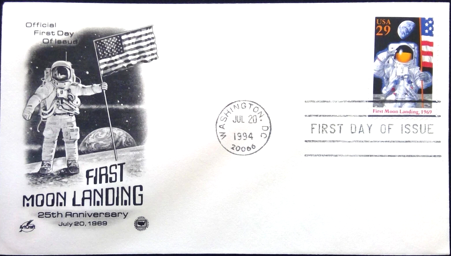 1994 Moon Landing APOLLO XI ARMSTRONG ON MOON 25th ANNIV ARTCRAFT PCS ...