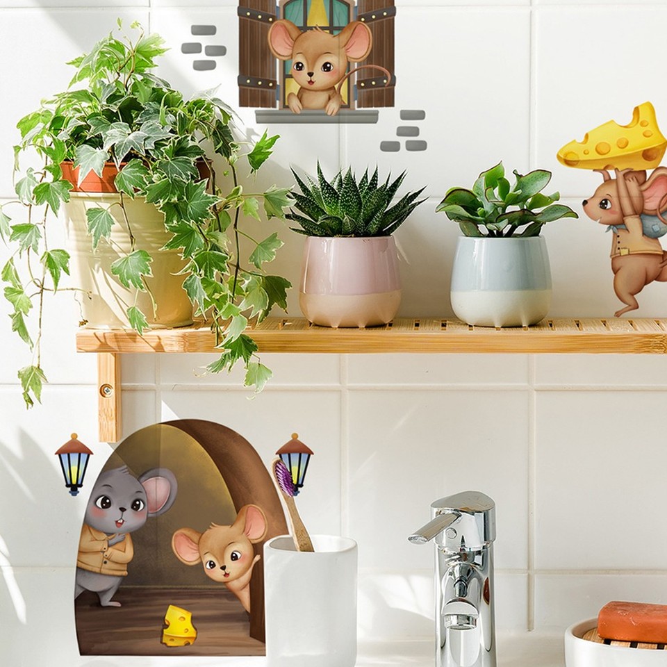 Mouse Hole Wall Decals Cute Animal Children's Room Stickers Creative ...