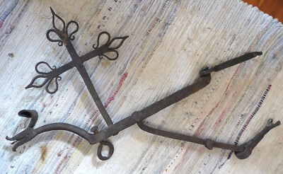 Antique hand forged hanging sign bracket primitive wrought iron ...