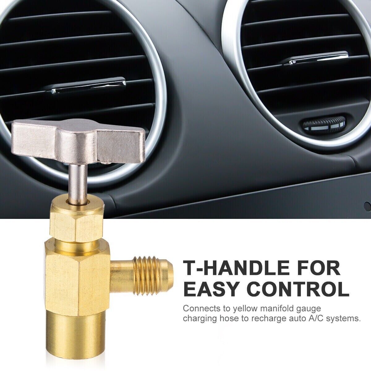 HVAC A/C Brsss Refrigerant Can Tap Tapper Opener Connector 1/4" SAE 1/2 ...