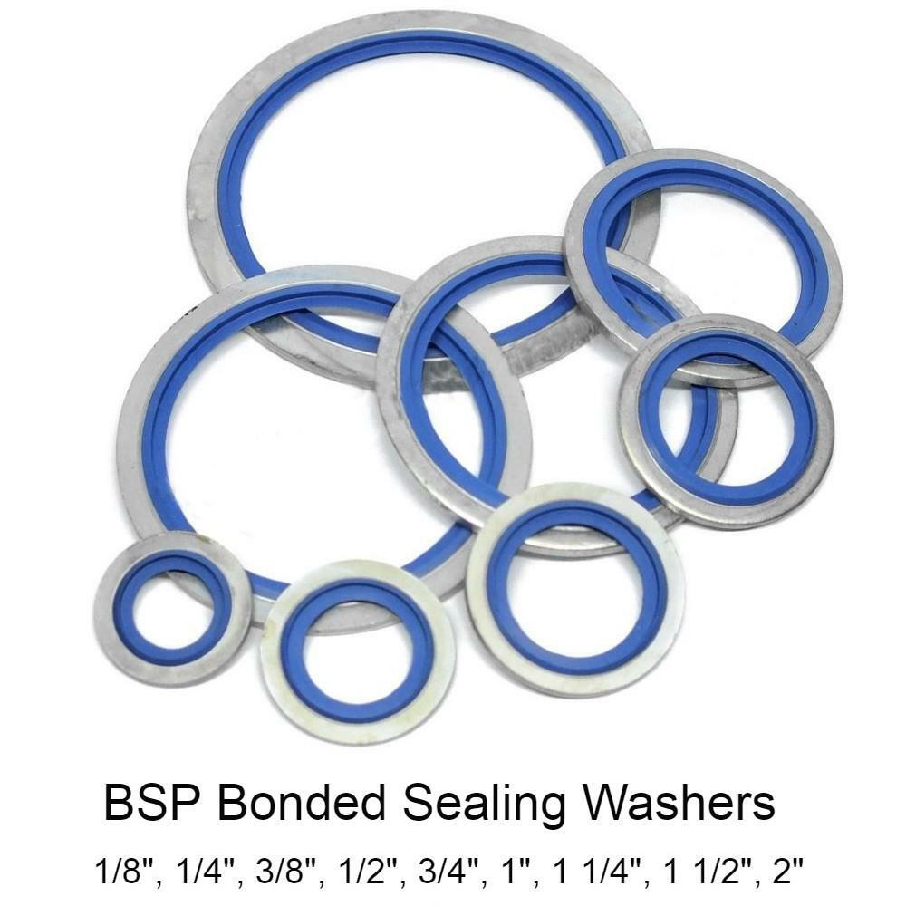 1/8, 1/4, 3/8, 1/2, 3/4, 1, 1 1/4, 1 1/2, 2, BSP Bonded Sealing Washers ...