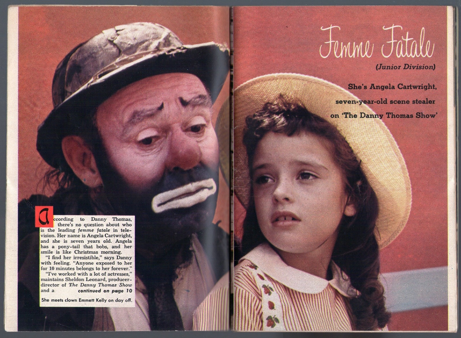 1959 TV ARTICLE ~ CHILD ACTRESS ANGELA CARTWRIGHT & FAMOUS CLOWN EMMETT ...