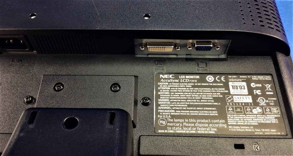 NEC AccuSync LCD73VX 17" LED Backlight Display w/ VGA & Power Cable | eBay