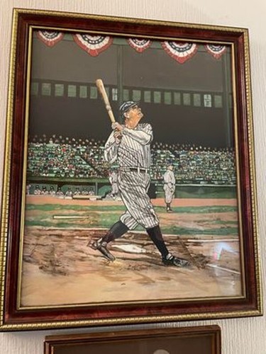 (RARE) BABE RUTH 16X20 CANVAS HAND PAINTED HIGHLY DETAILED/FRAME NOT ...