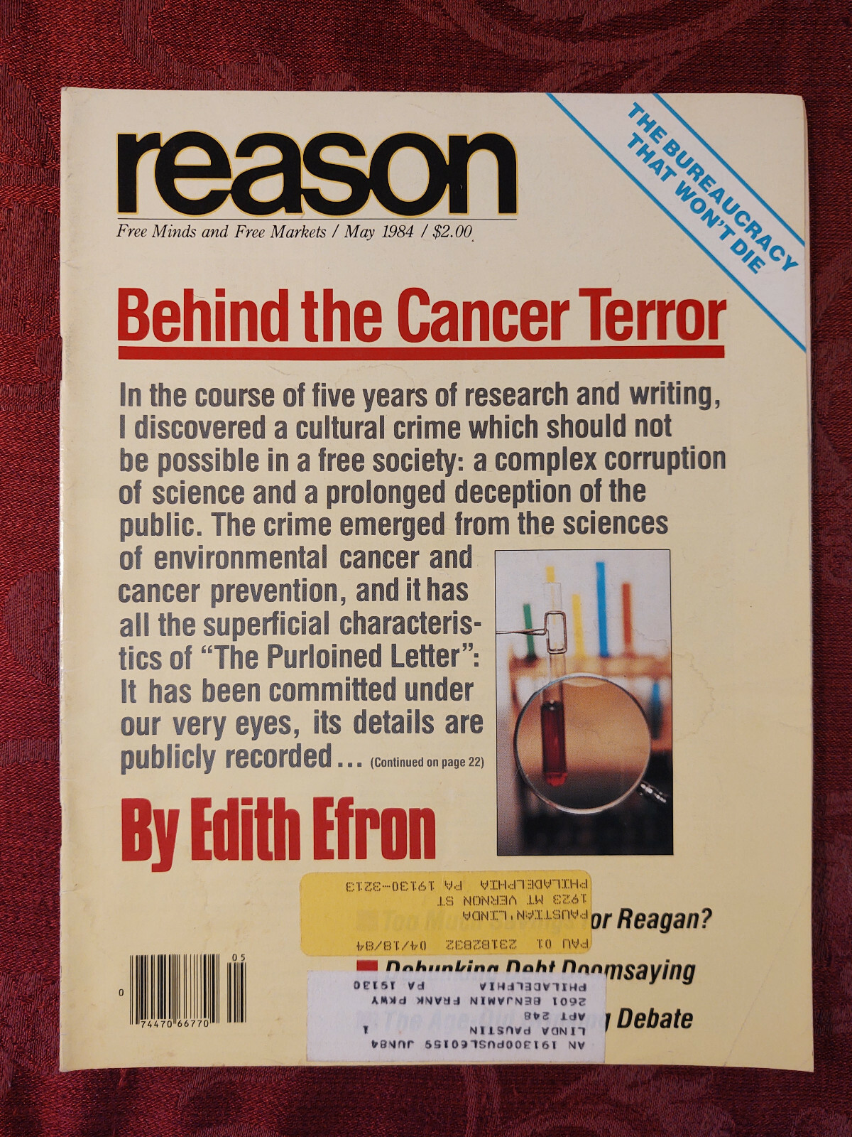 REASON magazine May 1984 Cancer Terror Edith Efron Education Department ...
