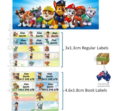 Paw Patrol Vinyl Personalised Name Label Sticker school book boy girl ...