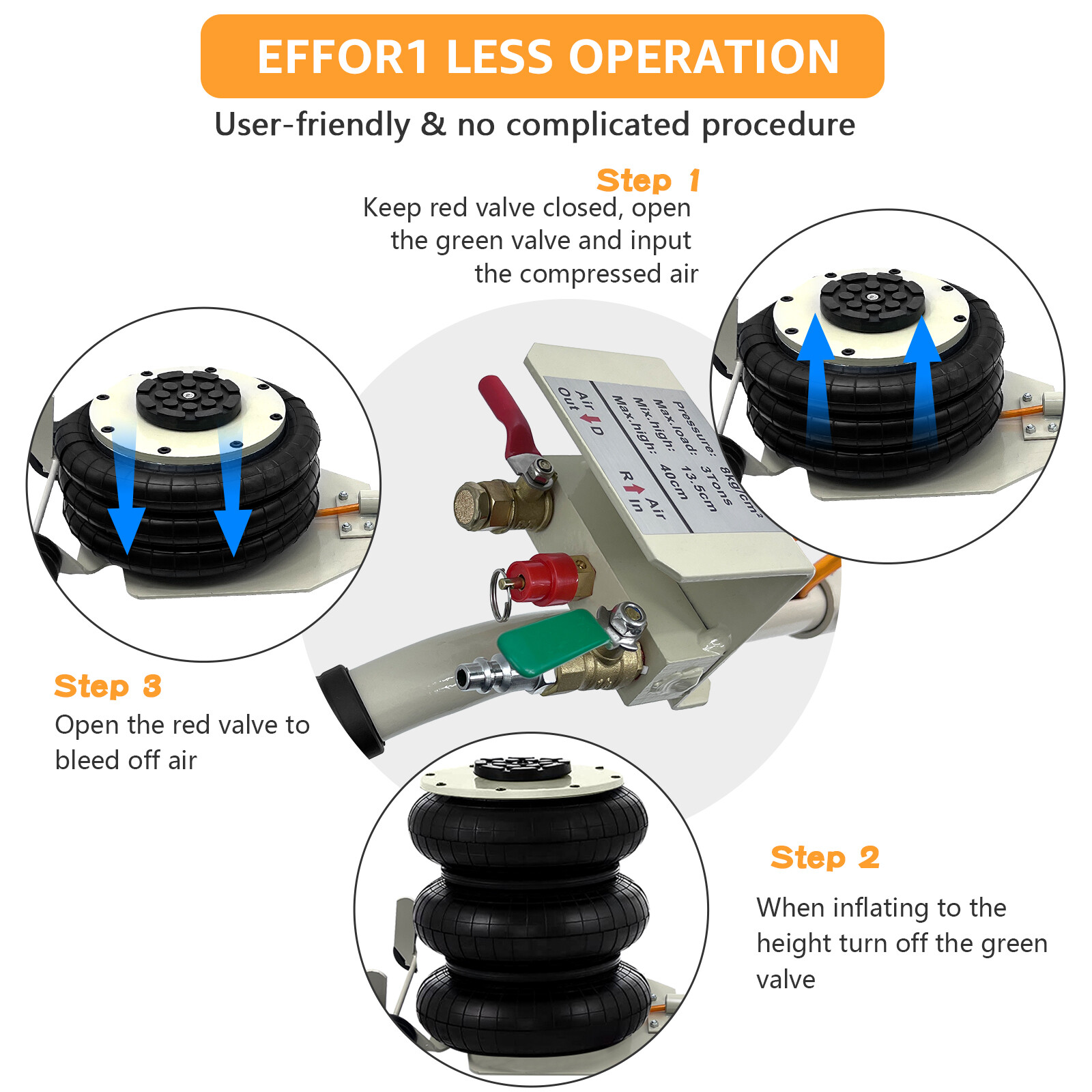 6600LBS Air Jack Car Pneumatic Jack Compressed Air Quick Lift Triple ...