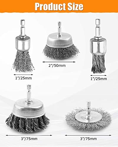 5 Pcs Heavy Duty Drill Wire Brush Attachments 1/4 Inch Hex Shank Wire ...