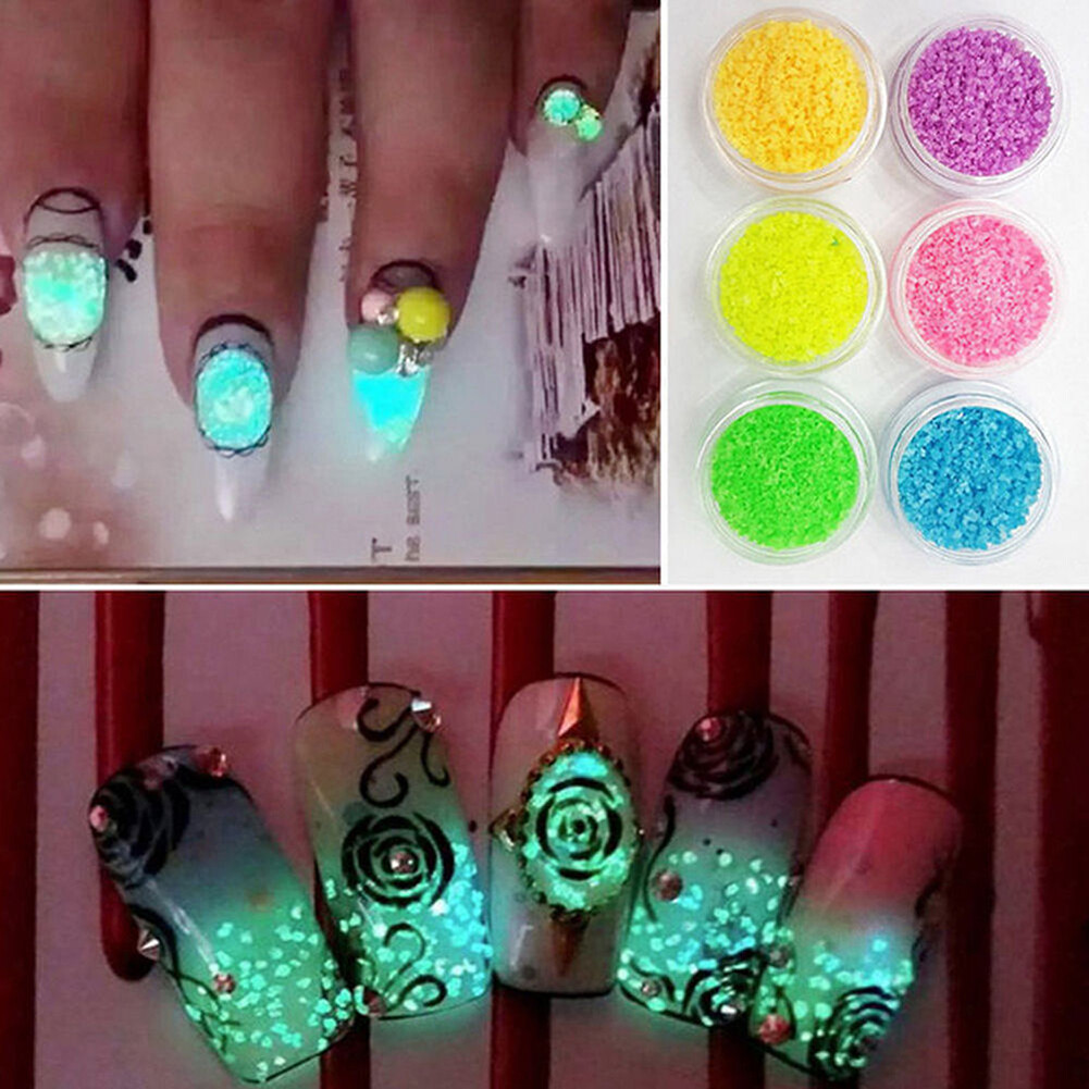 Glitter Luminous Nail Art Acrylic Tip Decoration DIY Manicure Powder ...