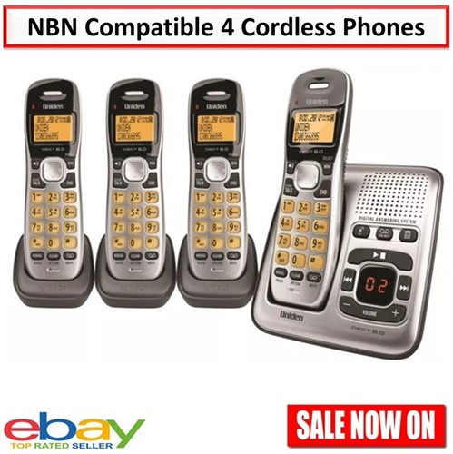 NBN Cordless Phone 4 Handset Home Office Answering Machine Telephone ...