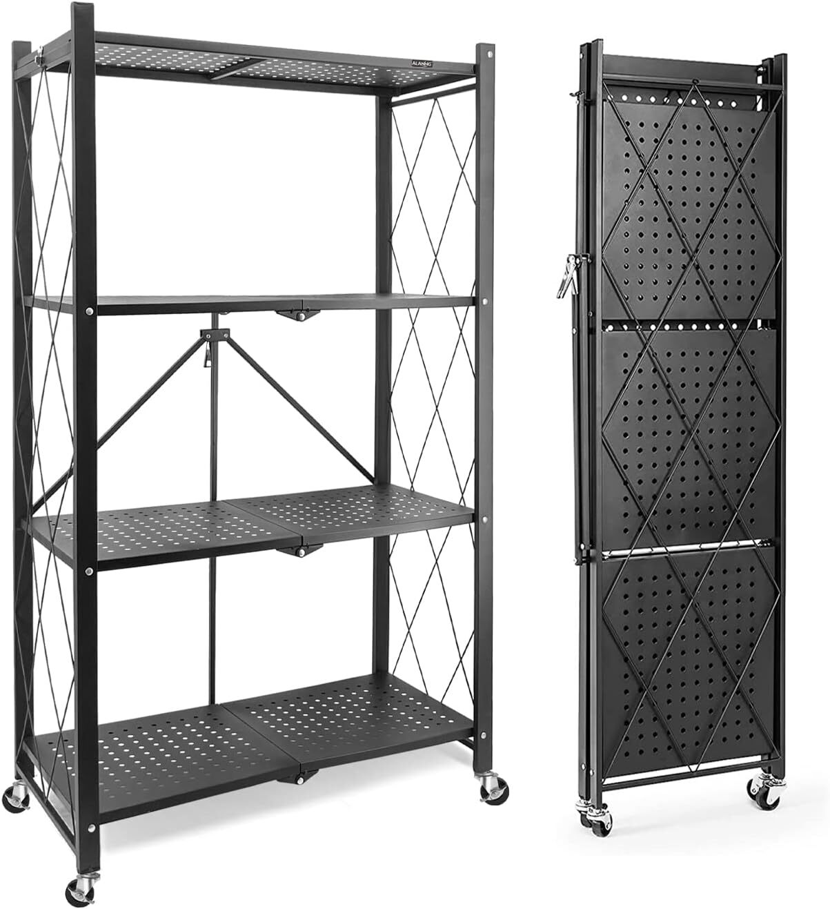 4/5Tier Heavy Duty Foldable Metal Rack Storage Shelving Unit w Wheel | eBay