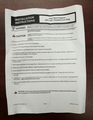 RE505887 John Deere OEM 110V Coolant Block Heater Element Only | eBay