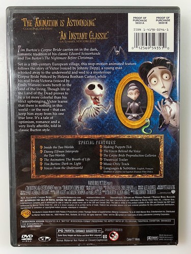 CORPSE BRIDE DVD Tim Burton / Johnny Depp / Helena Bonham Carter ...