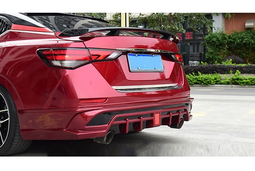 For Nissan Sentra Sylphy Black+Red LED Rear Bumper Diffuser Spoiler ...