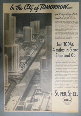 Shell Gas Ad: City of Tomorrow Futurism Prediction ! 1930s Size: 12 x ...