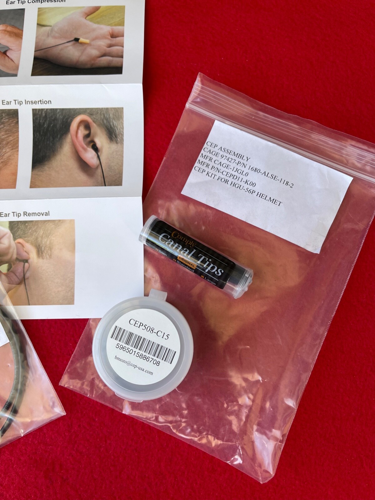 GENTEX HGU CEP KIT FLIGHT HELMET DUAL EARPHONE CEP 508 - C15 24" EXT ...