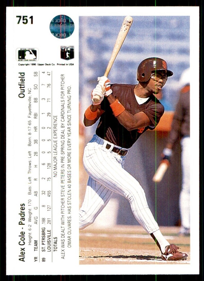 1990 Upper Deck Alex Cole Baseball Cards #751 | eBay